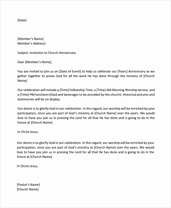 Pastor Anniversary Invitation Letter Pastor Anniversary Invitation Letter