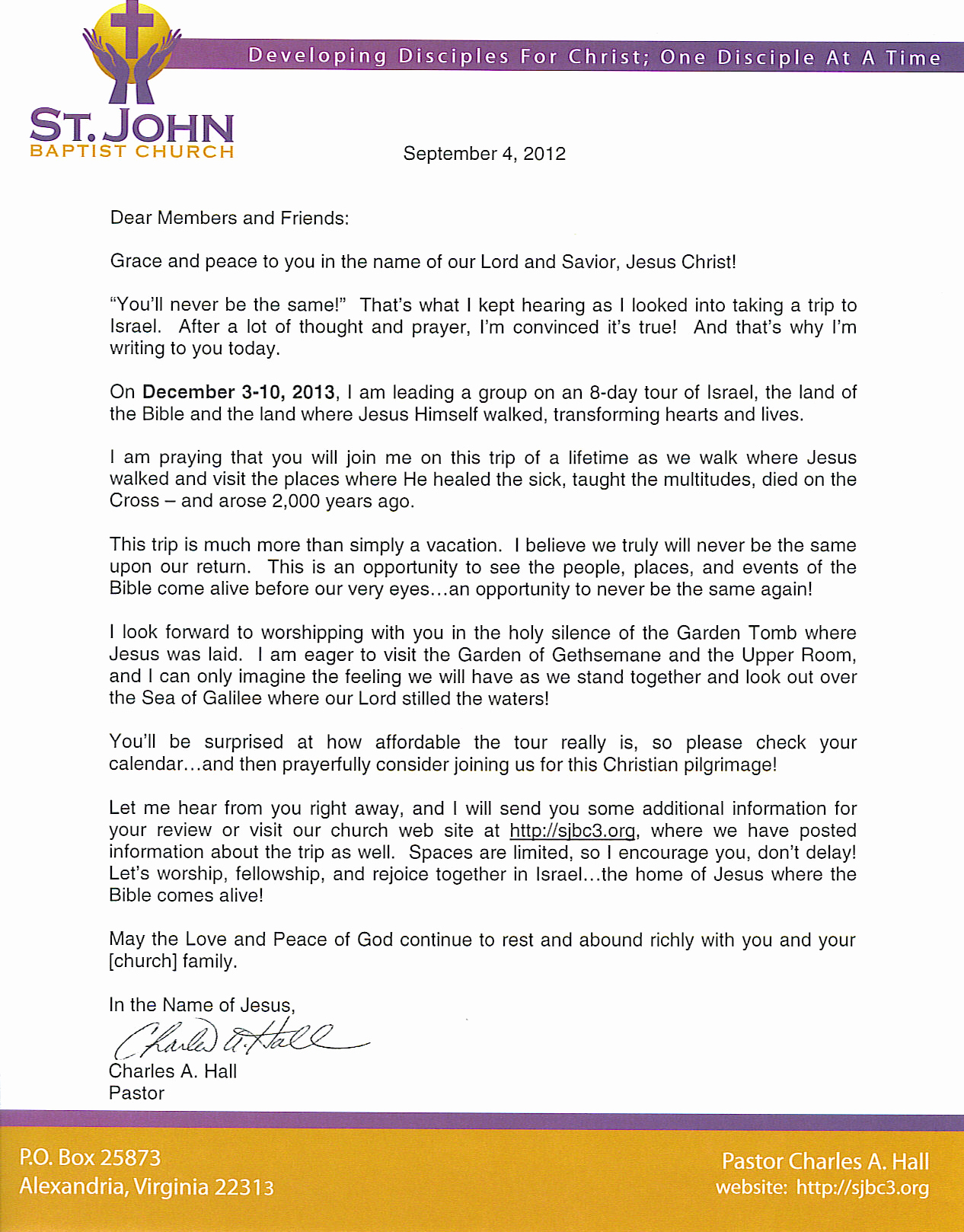 Sample Pastor Invitation Letter